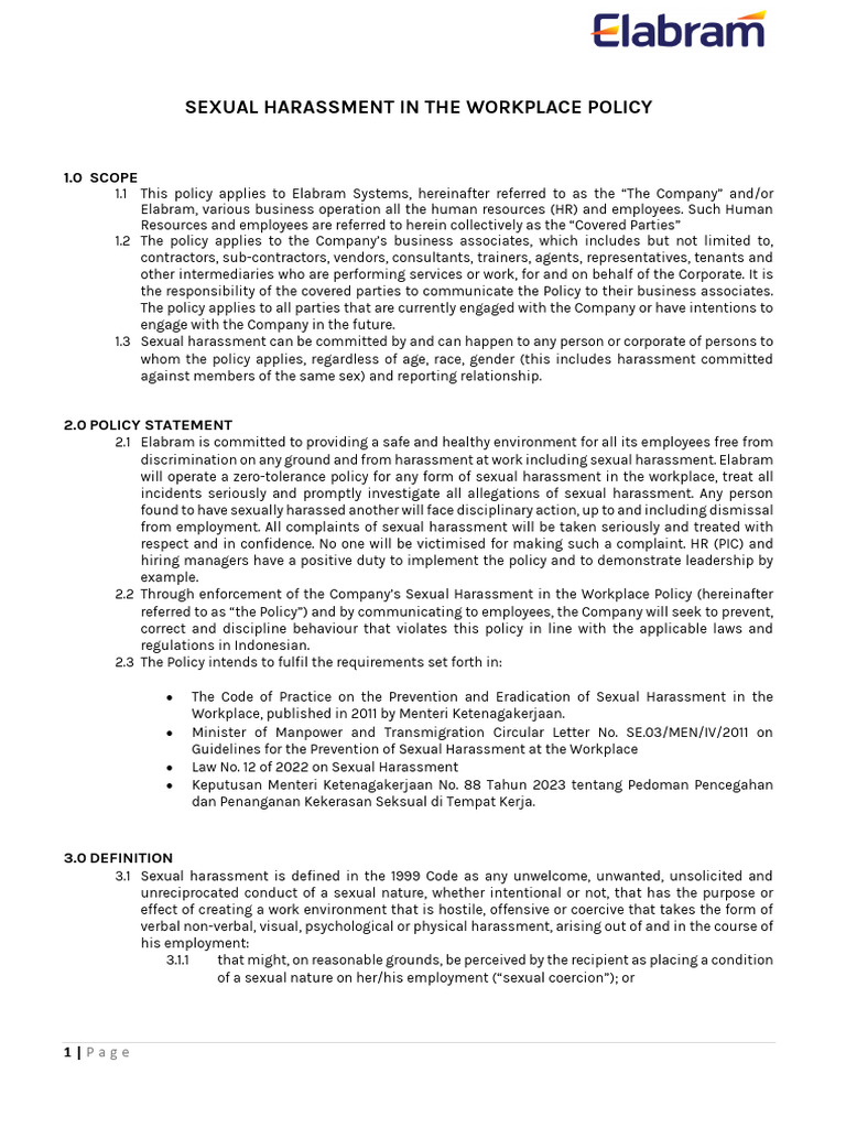Workplace Sexual Harassment Policy | PDF | Sexual Harassment | Harassment