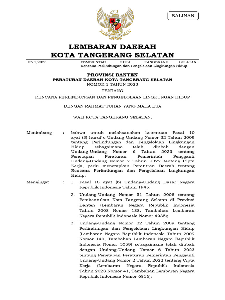 Perda 1 Tahun 2023 | PDF
