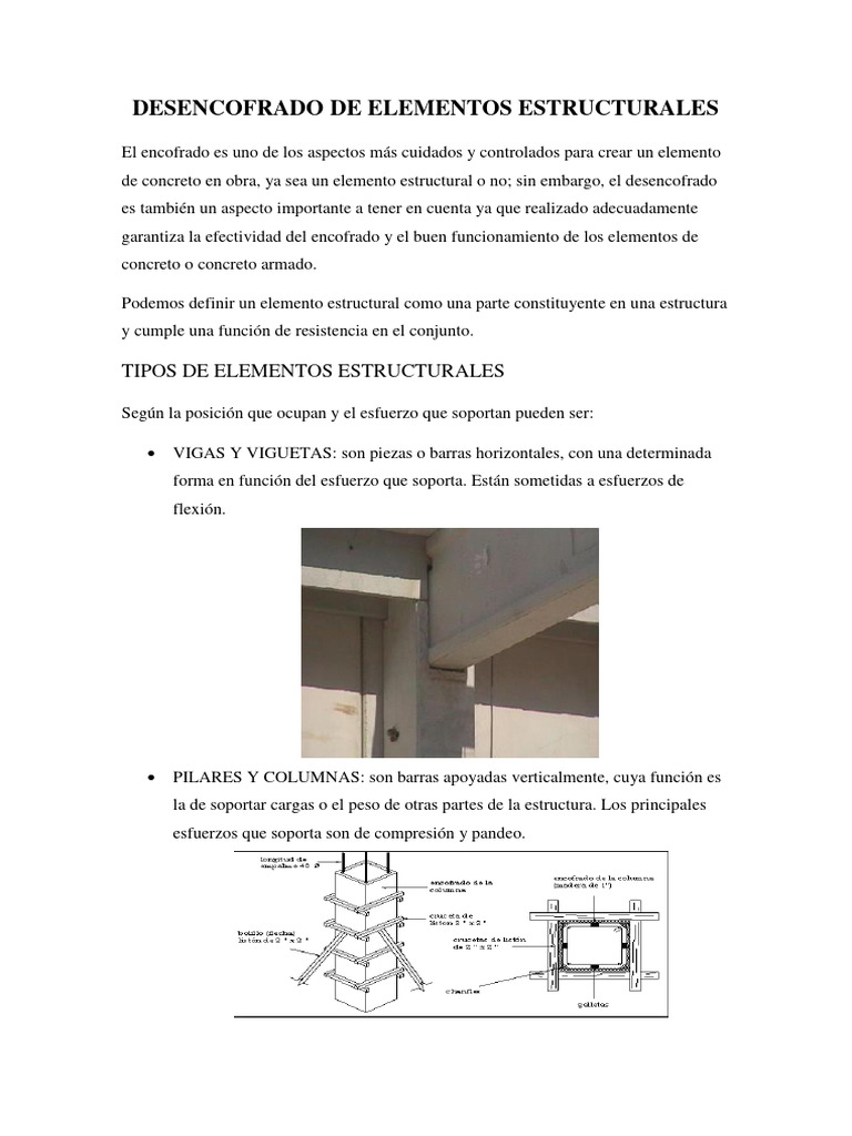 Desencofrado de Elementos Estructurales | PDF | Hormigón | Ingeniería de Edificación