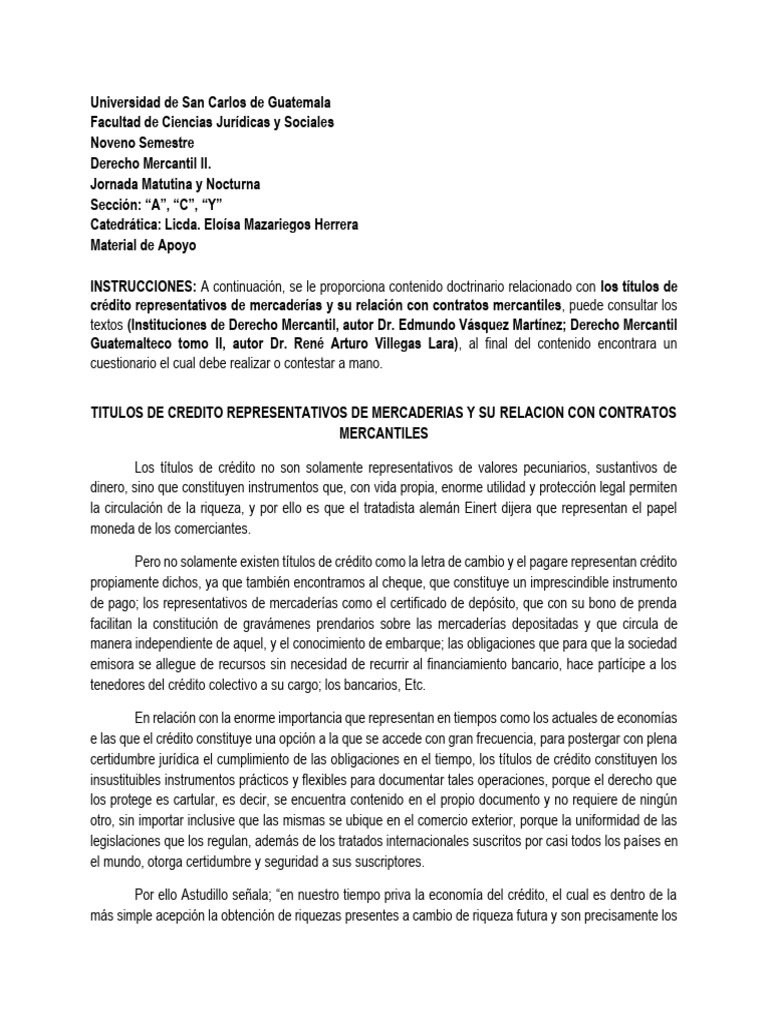 Material de Apoyo Derecho Mercantil Ii. Titulos de Credito ...