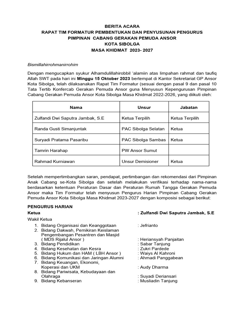 Berita Acara 3 (Susunan Pengurus) | PDF