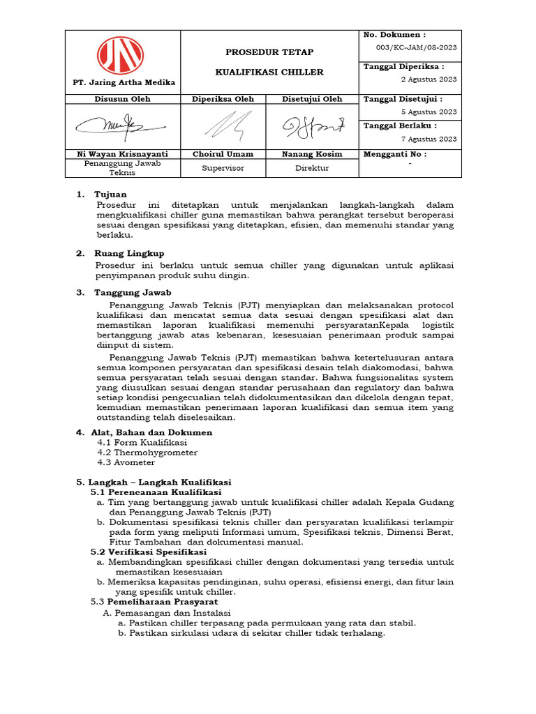 4.18 SOP Kualifikasi Chiller Dan Hasil Kualifikasi | PDF