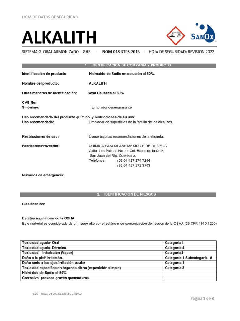 SDS - Alkalith - 2022 - QSM | PDF | Ácido | Solubilidad