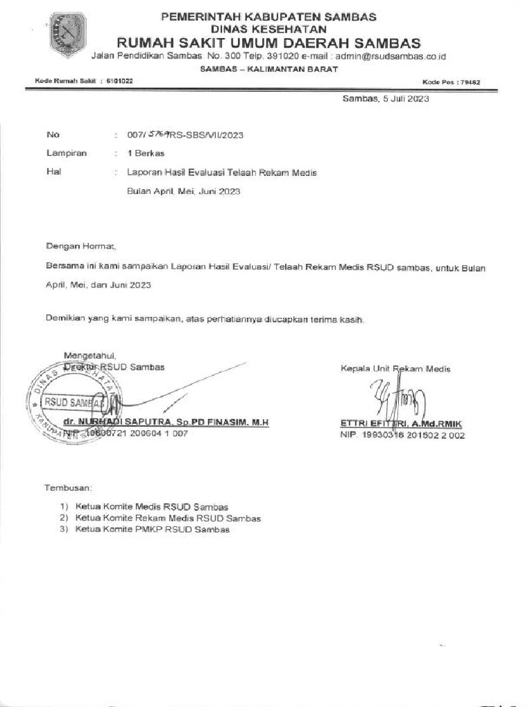 Laporan Hasil Evaluasi Telaah Rekam Medis 2023. | PDF