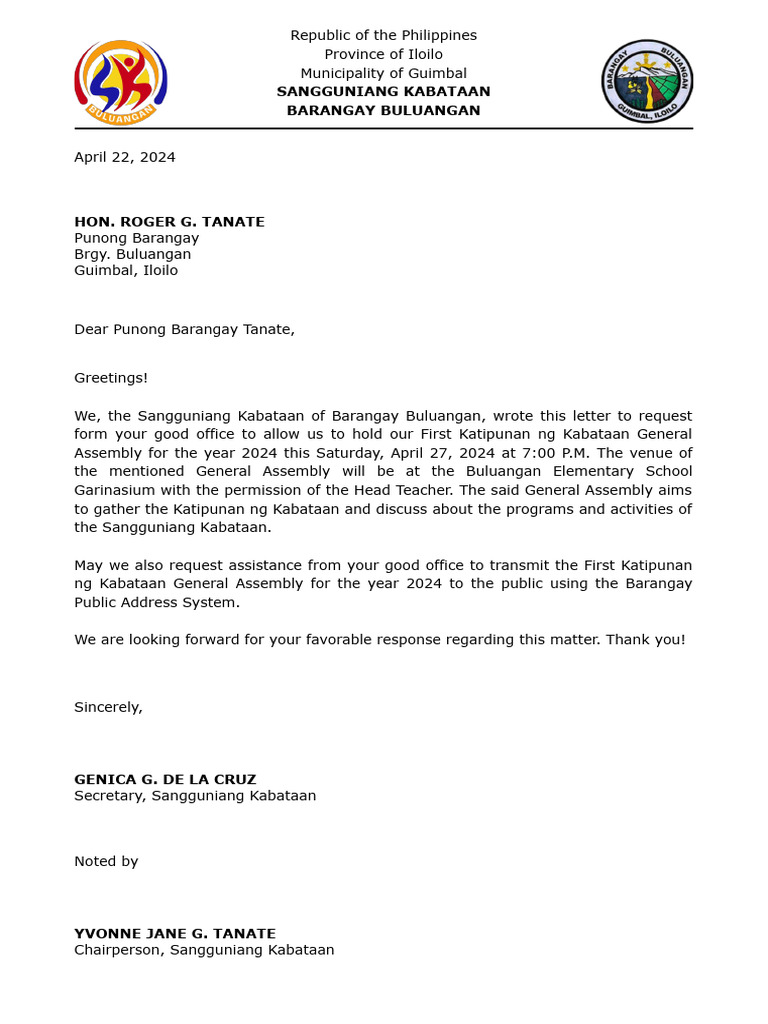 First KK Assembly 2024 Letter | PDF