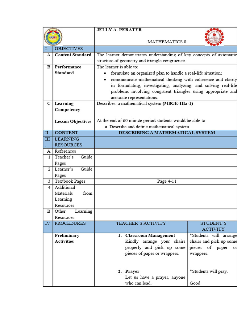 Grade 8 Quarter 3 Describing Mathematical System | PDF | Mathematics ...