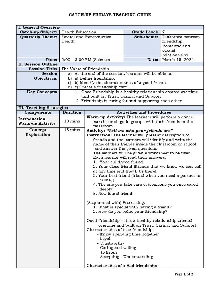 Catchup-Health-Grade-7 | PDF | Friendship | Social Psychology