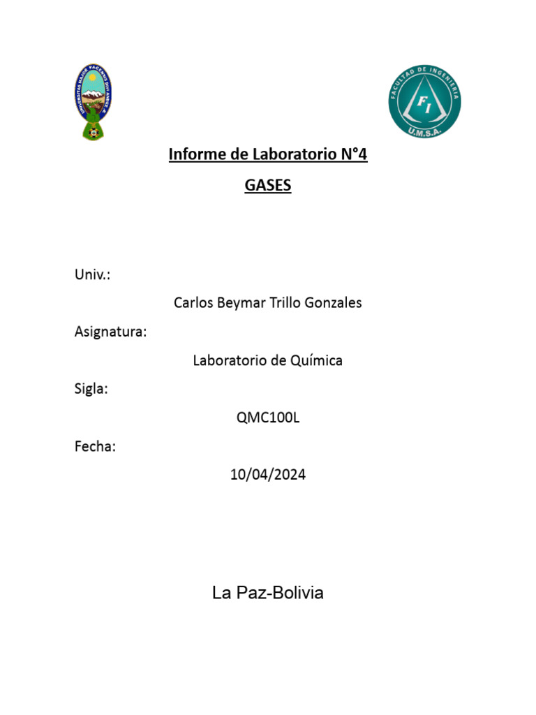 Informe GASES Prac. 4.1 | PDF | Gases | Vapor de agua