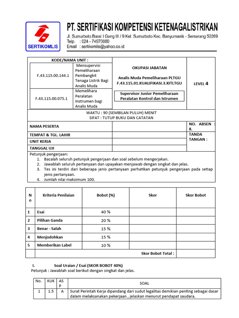 Ujian Pemeliharaan PLTGU untuk Analis Muda | PDF | Teknologi & Rekayasa