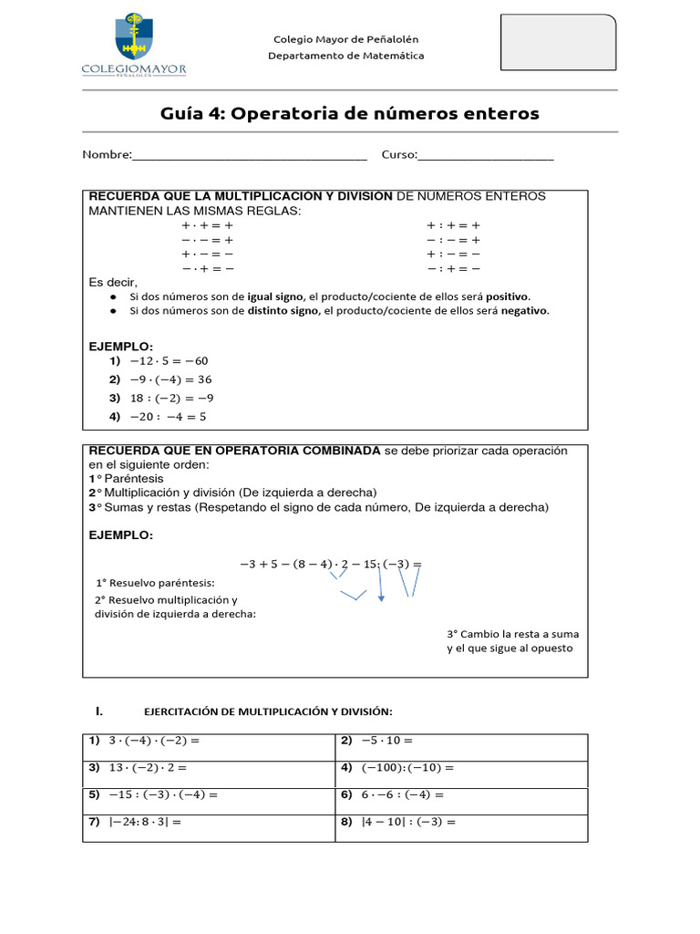 Guia 4 - Operatoria de Numeros Enteros | PDF | Entero | Sustracción