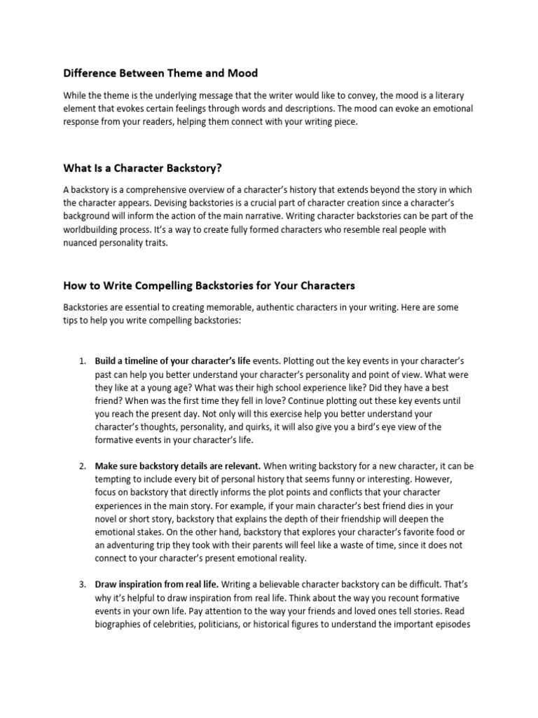 Theme Mood Character Background-1 | PDF | Narration | Experience