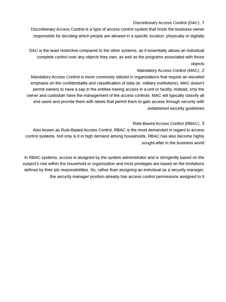 Access Control Types Explained: DAC, MAC, RBAC | PDF | Business | Computers