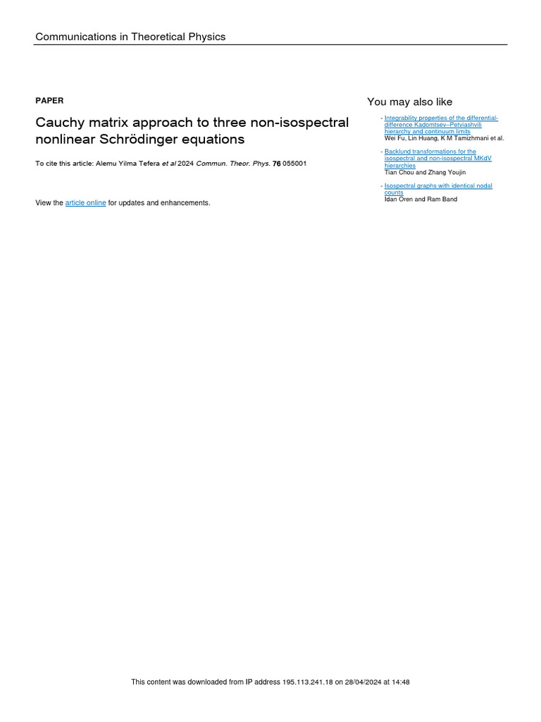 Cauchy Matrix Method for NNLSEs | PDF | Applied Mathematics ...