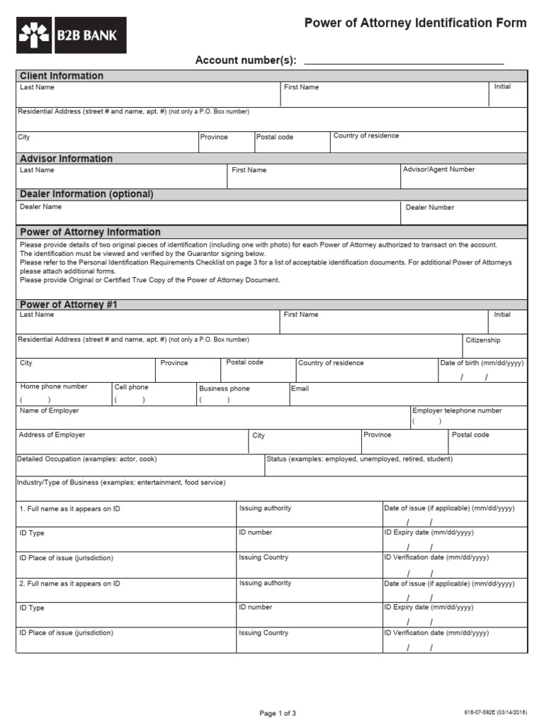 618 07 592E B2B Bank Power of Attorney Identification Form - 3 | PDF | Identity Document ...