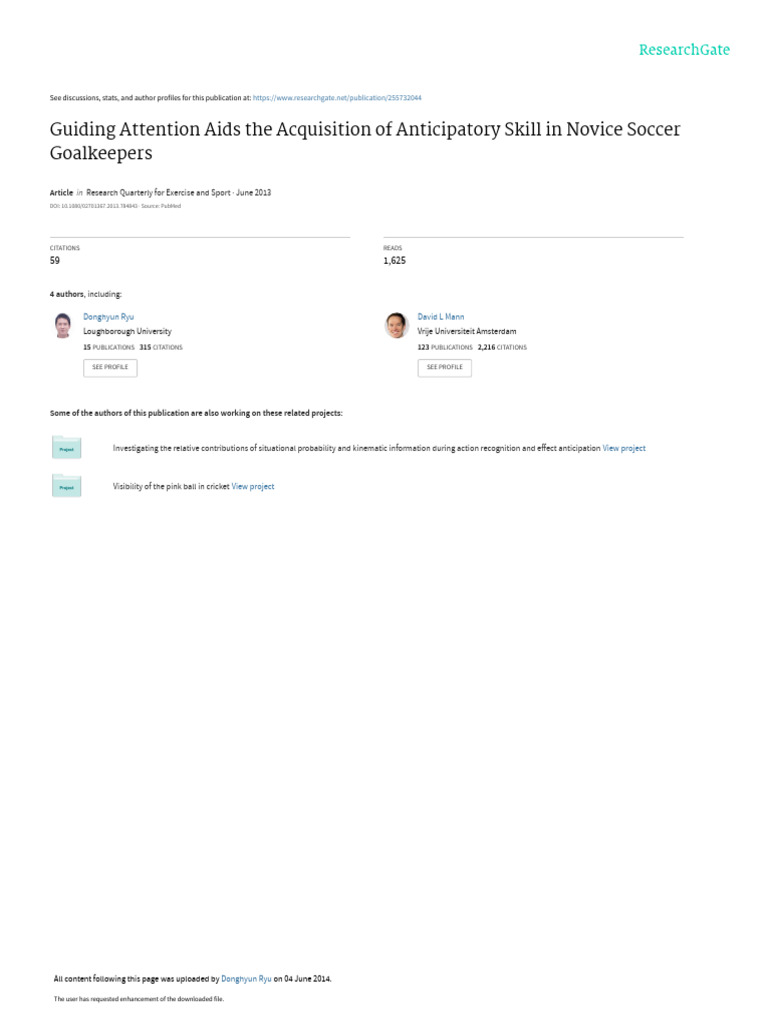 Guiding Attention Aids The Acquisition of Anticipatory Skill in Novice ...