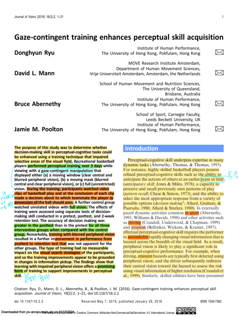 ) Gaze-Contingent Training Enhances Perceptual Skill Acquisition (Decision Making) | PDF ...