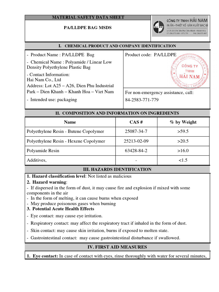 MSDS Pa | PDF | Polyethylene | Building Engineering