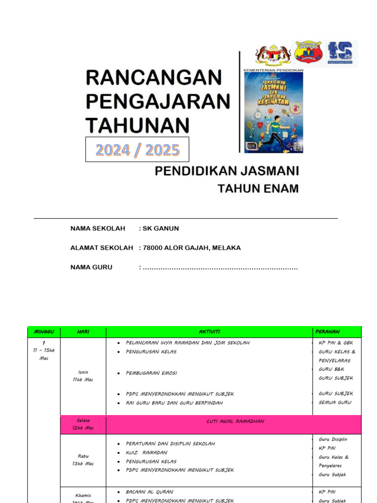 Aktiviti dan Rancangan Pengajaran SK Ganun | PDF