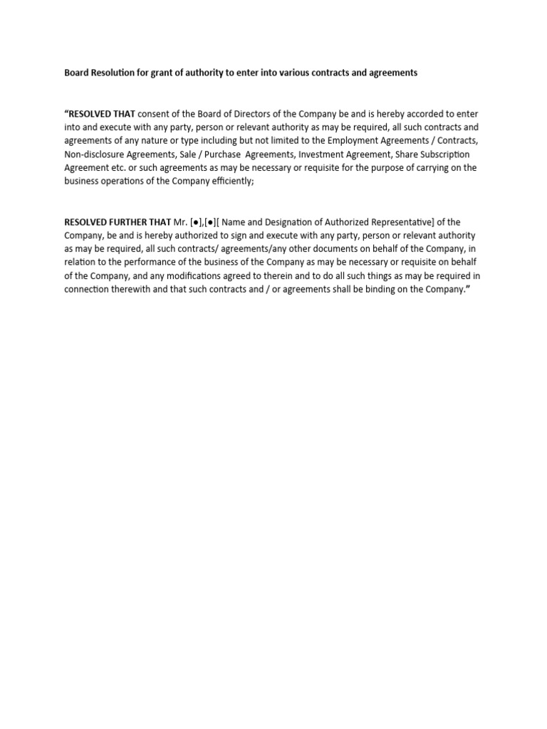 Board Resolution for Contract Authority | PDF