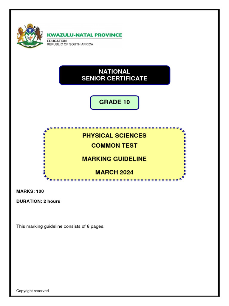 Physical Science Grade 10 March 2024 VERSION TWO Memo | PDF | Frequency ...