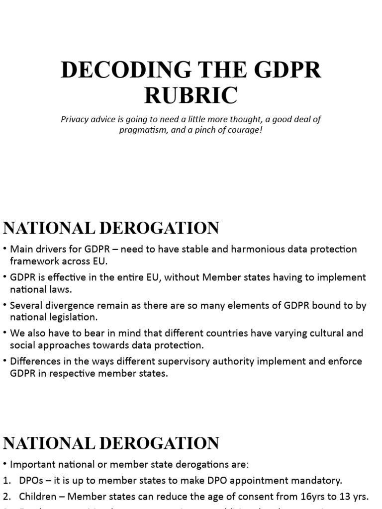 Understanding GDPR: National Derogations & Compliance | PDF | Consent ...