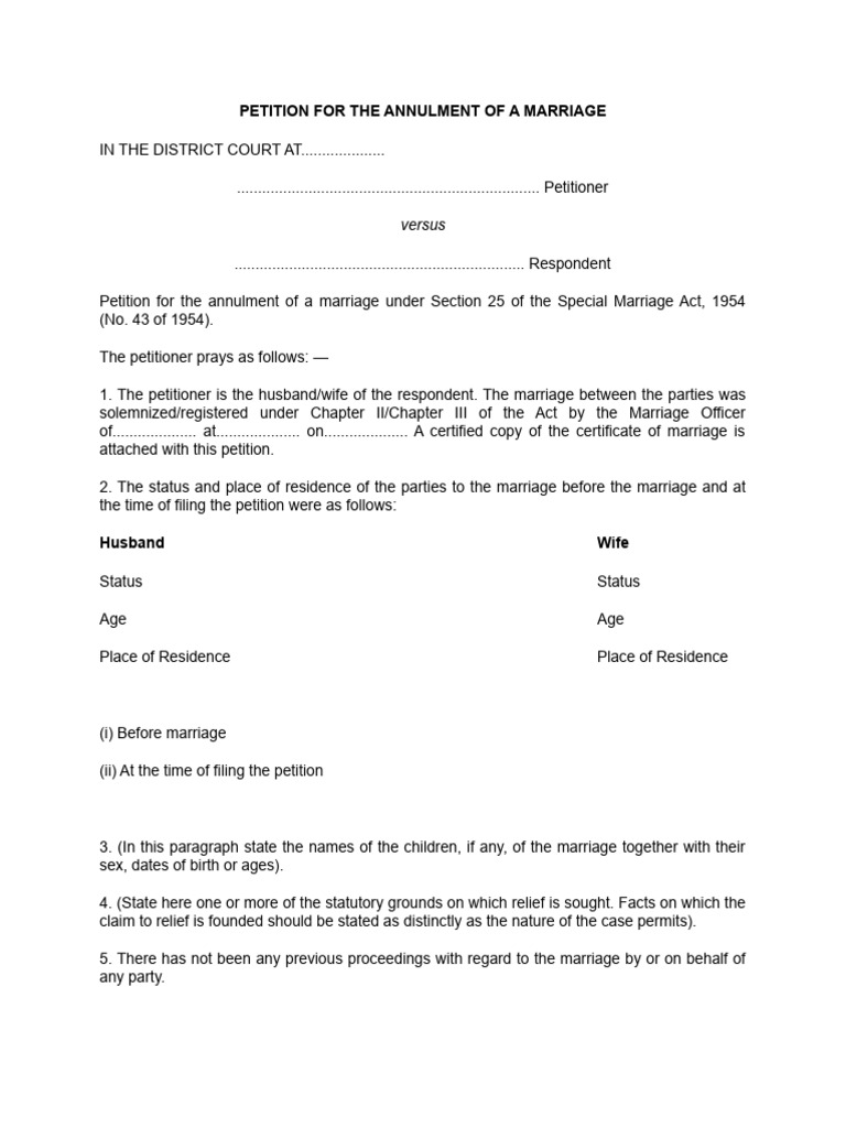 Petition For The Annulment of A Marriage | PDF | Annulment | Social ...