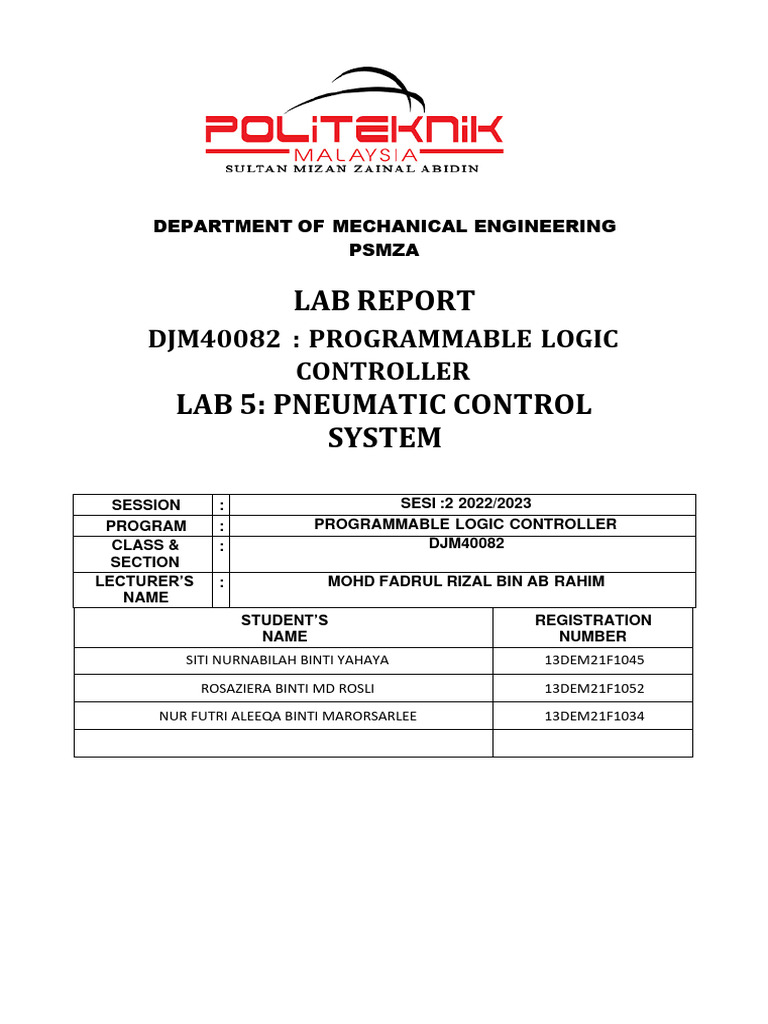 Pneumatic Control System Lab Report | PDF | Programmable Logic ...