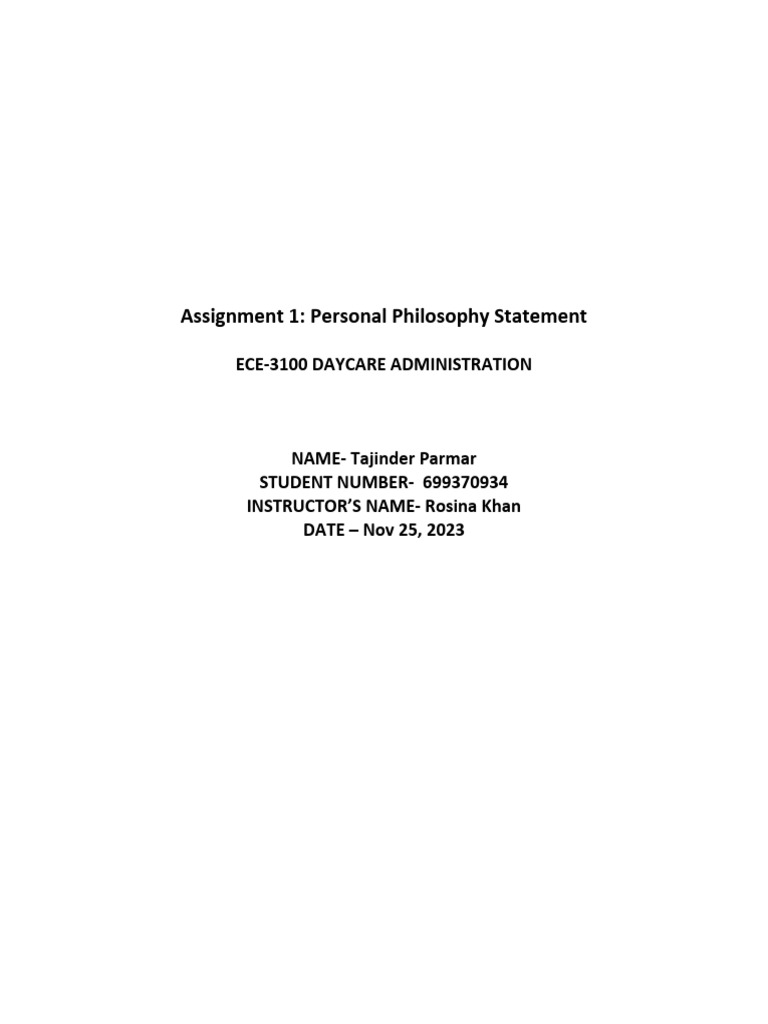 Parmar - Tajinder - ECE3100 - Assignmet - 1 | PDF | Child Care | Preschool