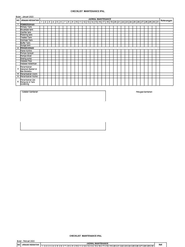 Checklist Maintennce Ipal Induk 2023 | Download Free PDF | Environmental Issues With Water ...