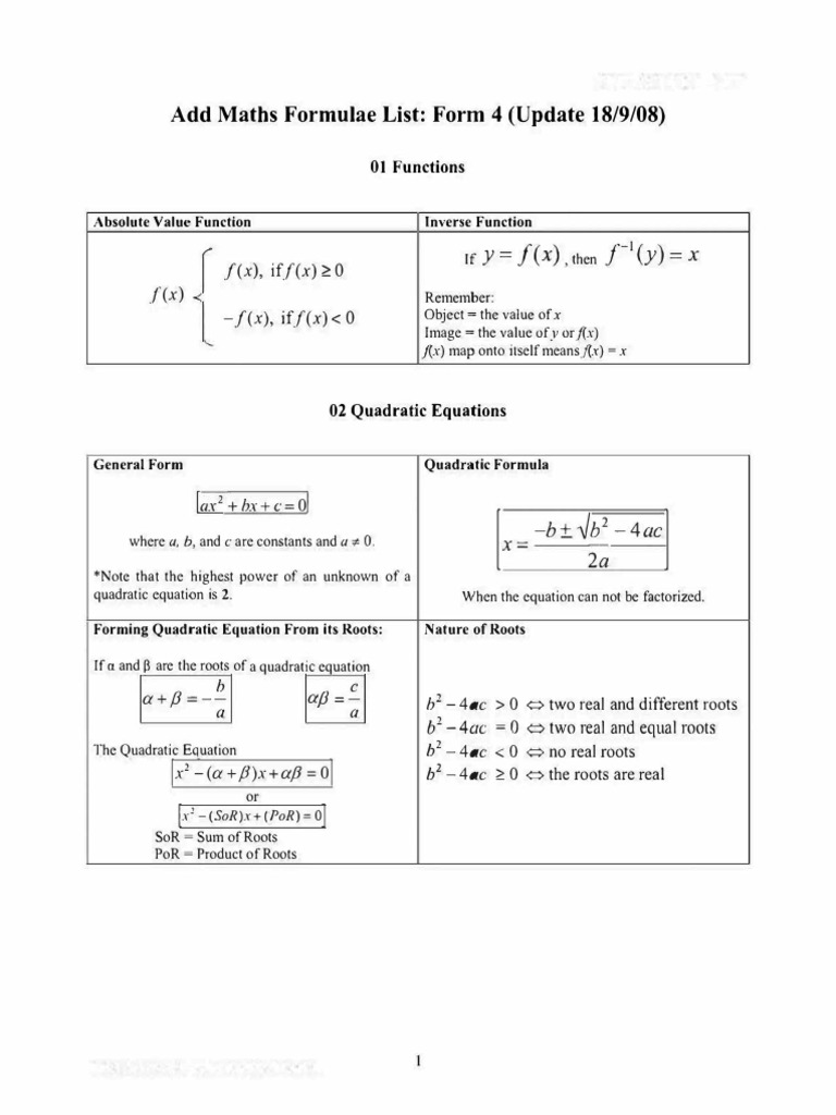 Add. Maths Form 4 Formula's | Download Free PDF | Variance | Area