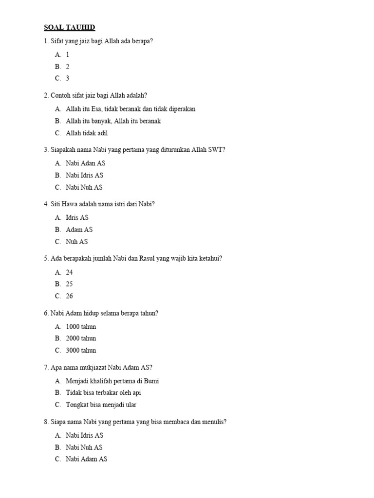 Soal Tauhid Dan Soal Do'a & Adab | PDF