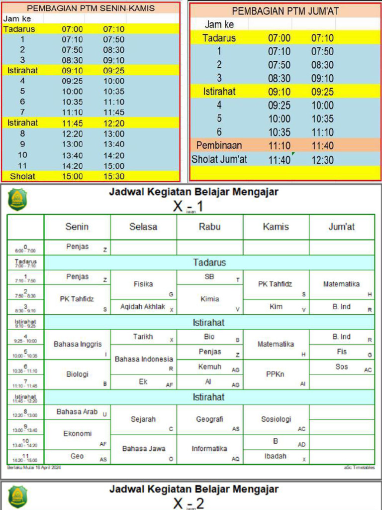 Penyesuaian Jadwal KBM Per 18 April 2024 | PDF