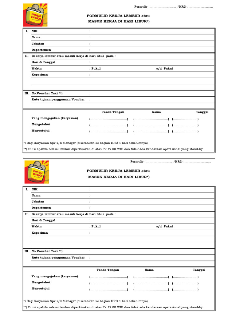 Form Kerja Lembur | PDF