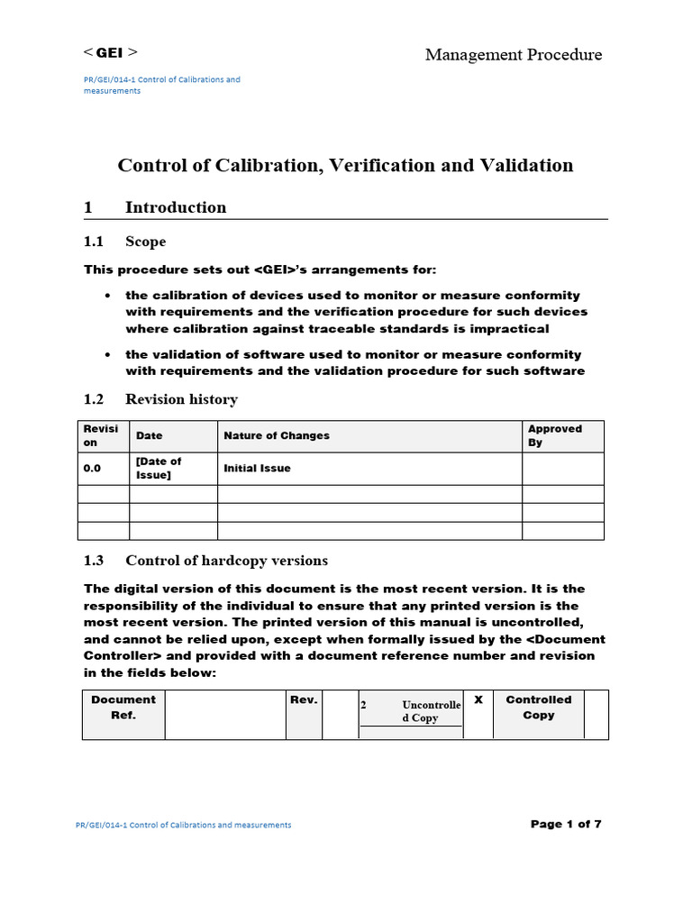 CMS Control of Calibration Verification and Validation | PDF ...