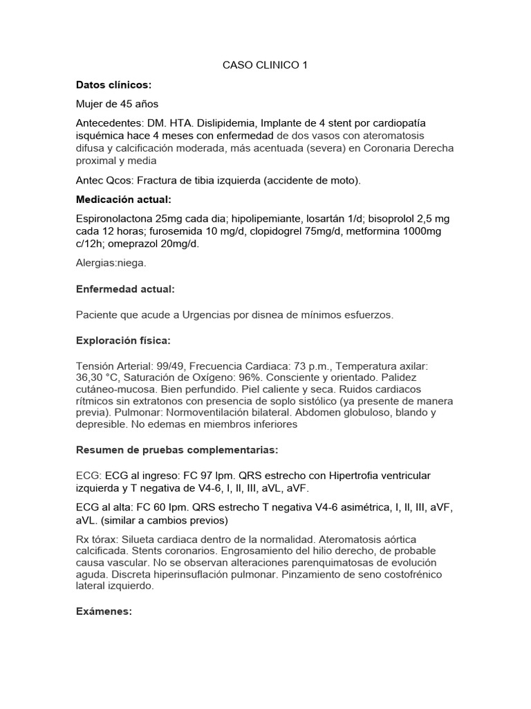 Caso Clinico 1 | PDF | Electrocardiografia | Insuficiencia cardíaca