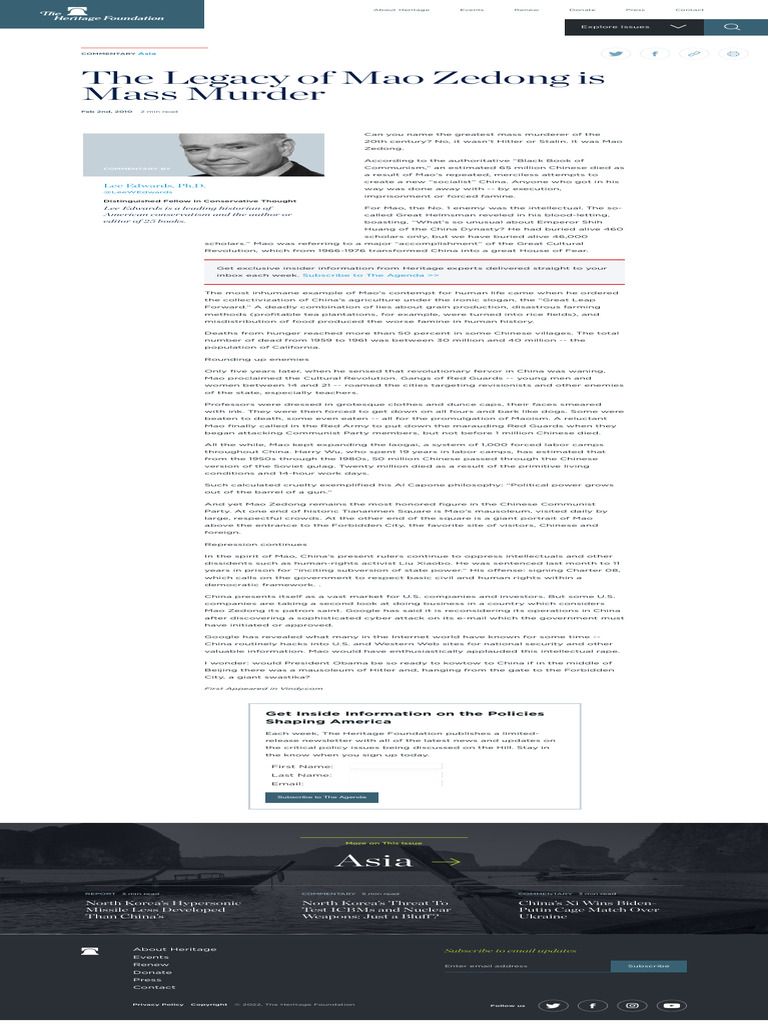 The Legacy of Mao Zedong Is Mass Murder - The Heritage Foundation | PDF ...