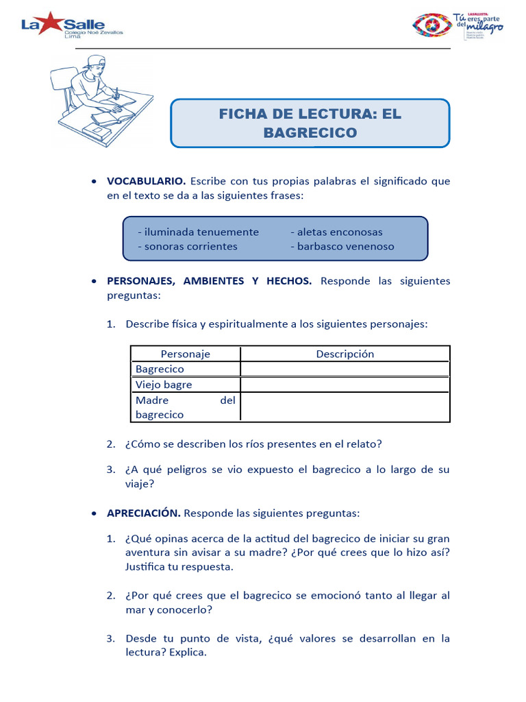 1° Sec - Tema 16 - El Bagrecico - Ficha de Lectura | PDF