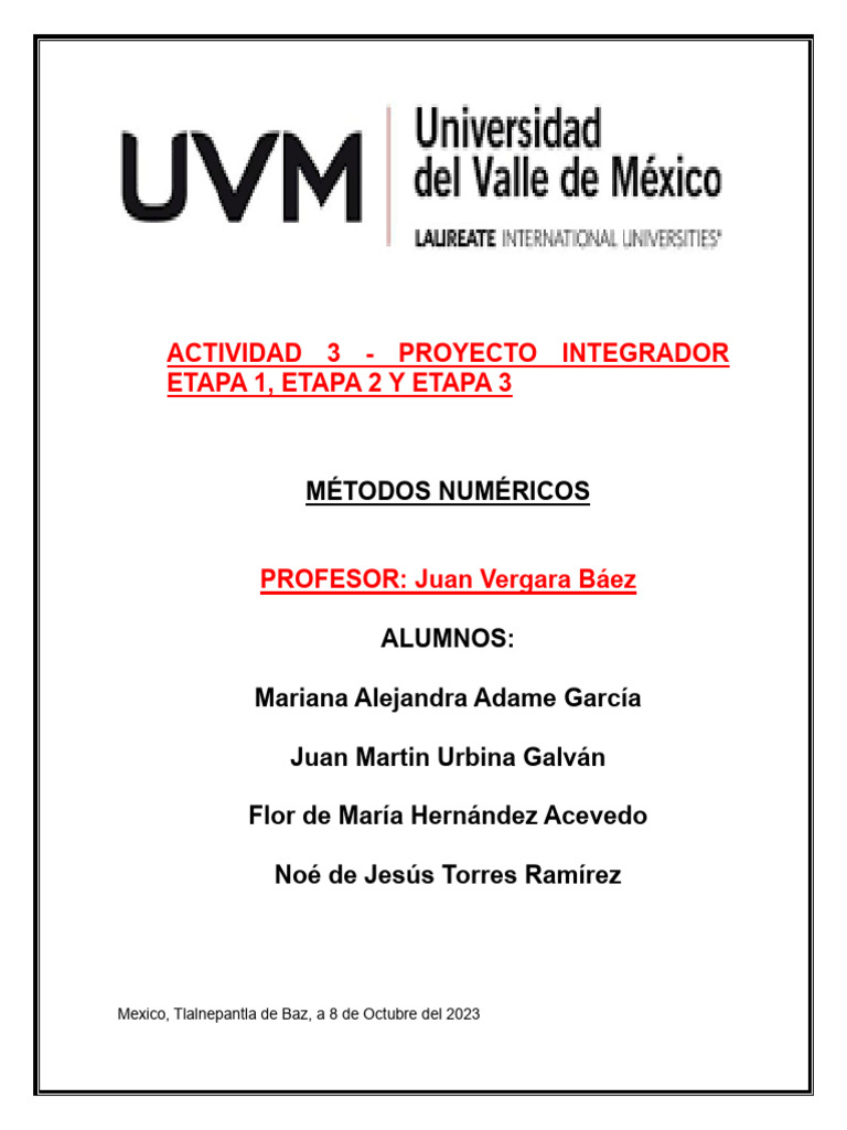 Proyecto Integrador Etapa 3 | PDF | Derivado | Análisis numérico