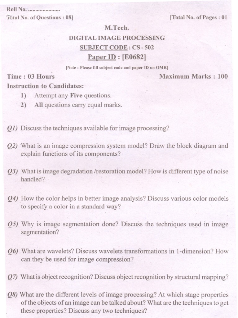M.Tech Digital Image Processing Exam Guide | PDF