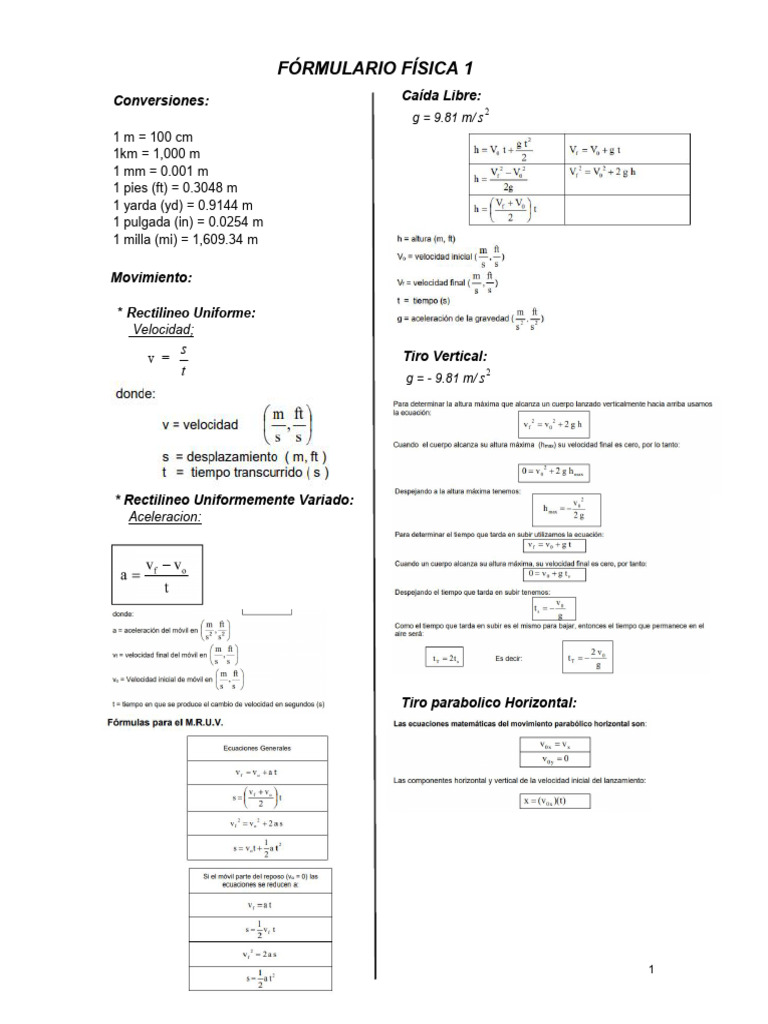 Formulario Fisica 1 y 2 | PDF | Calor | Gases