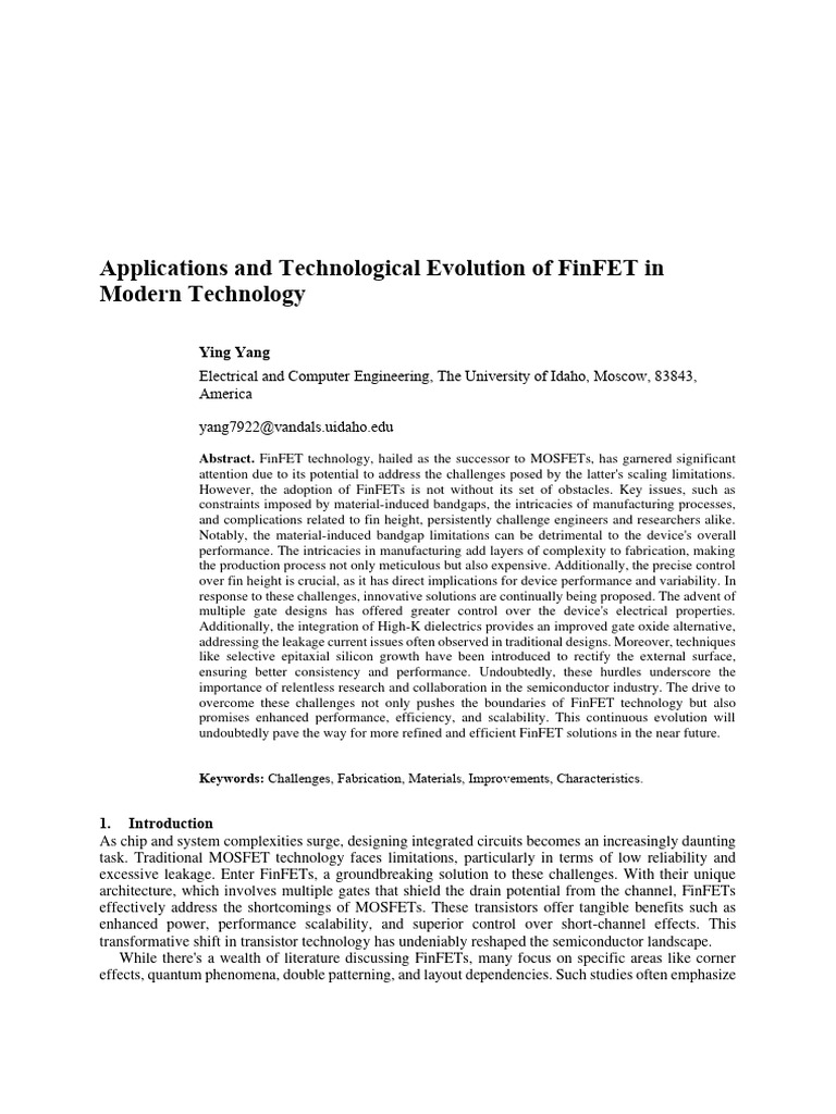 finfet paper | PDF | Field Effect Transistor | Mosfet