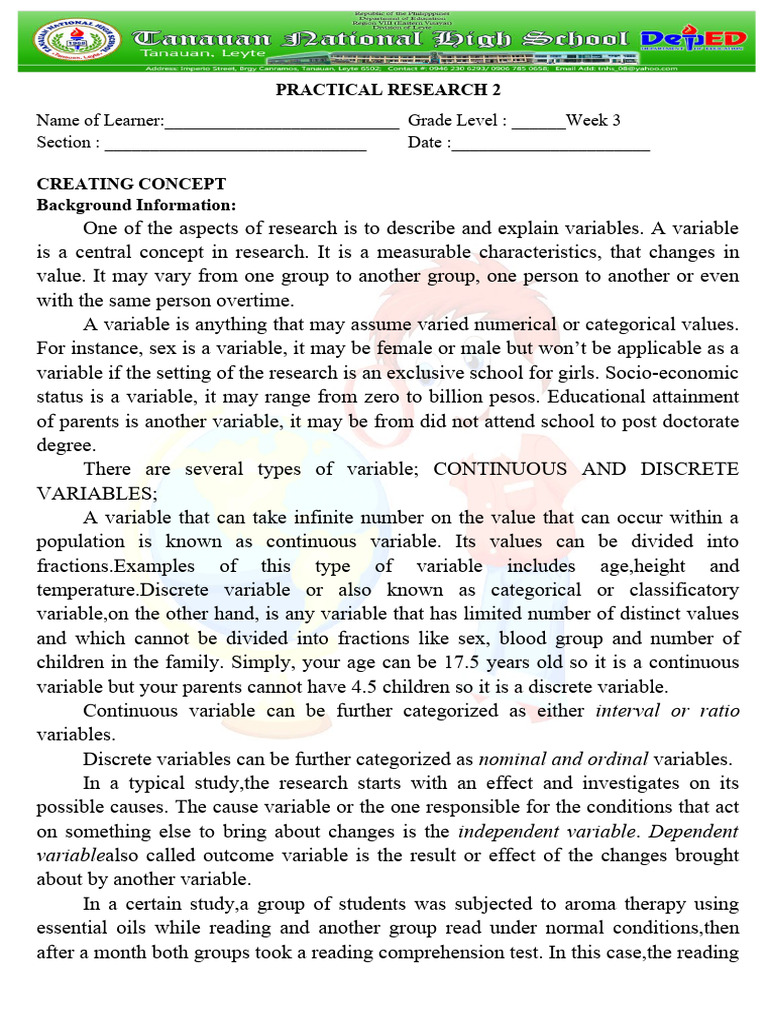 Practical-Research-2-Week-3 Module | PDF | Discrete Time And Continuous Time | Categorical Variable