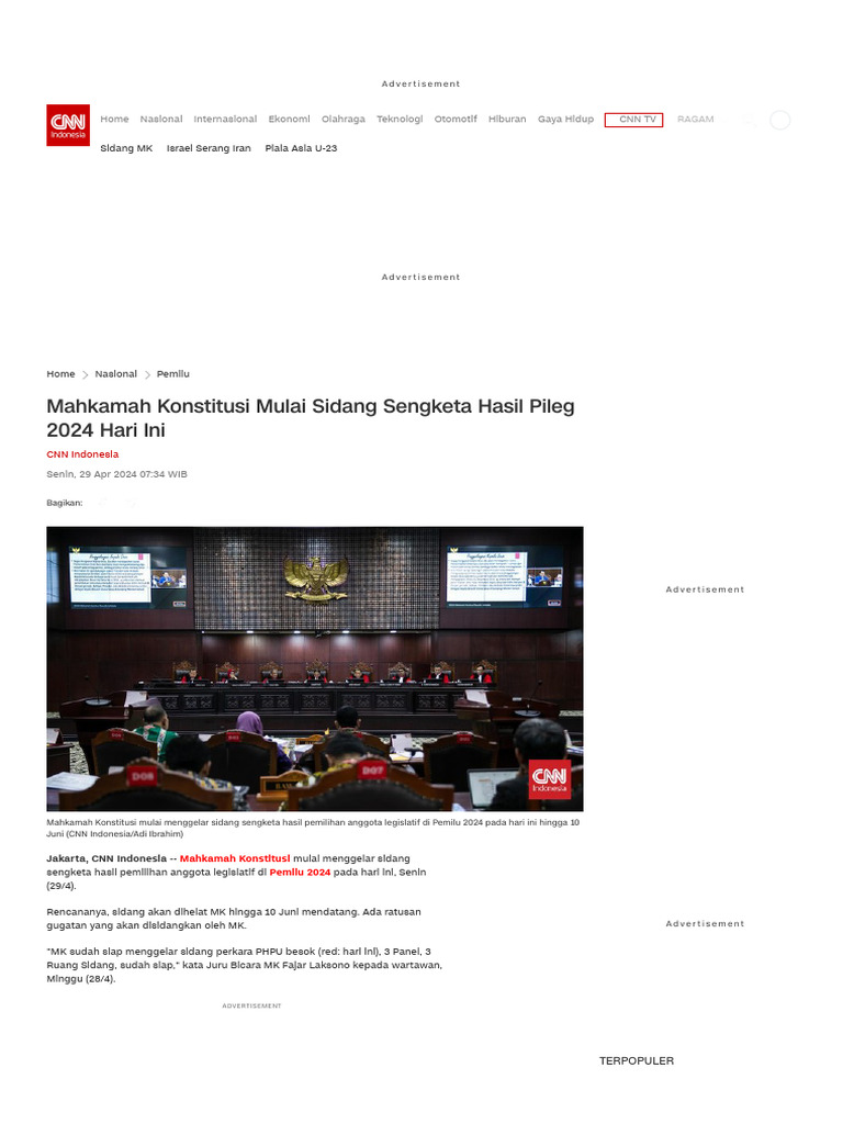 Mahkamah Konstitusi Mulai Sidang Sengketa Hasil Pileg 2024 Hari Ini | PDF