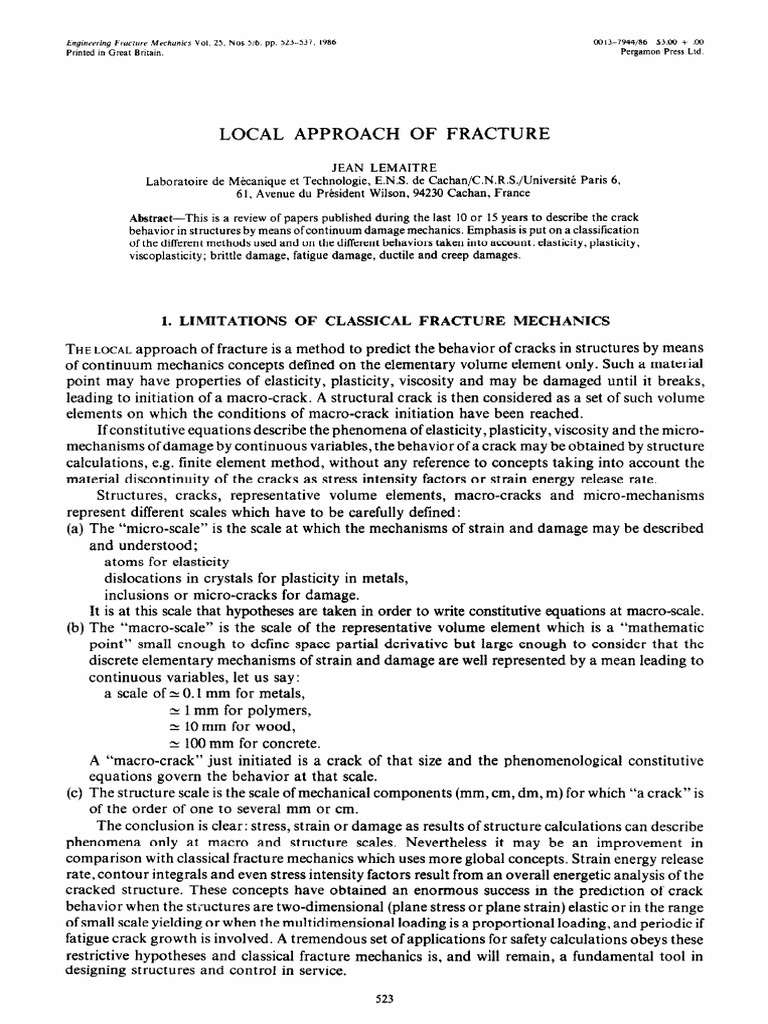 1986 Local Approach of Fracture | PDF | Fracture | Fracture Mechanics
