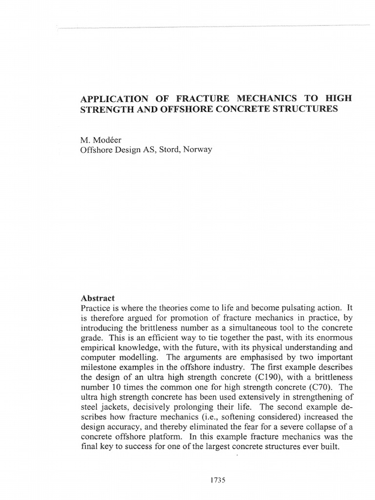 1995 Vimp APPLICATION OF FRACTURE MECHANICS TO STRENGTH AND OFFSHORE CONCRETE STRUCTURES | PDF ...