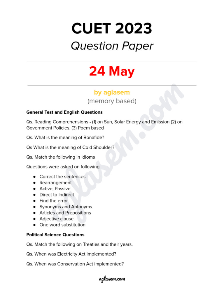 Cuet Paper | PDF