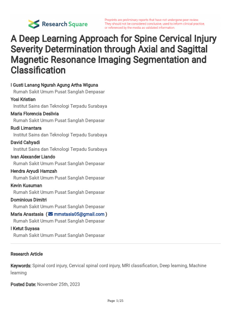 A Deep Learning Approach For Spine Cervical Injury | PDF | Receiver ...