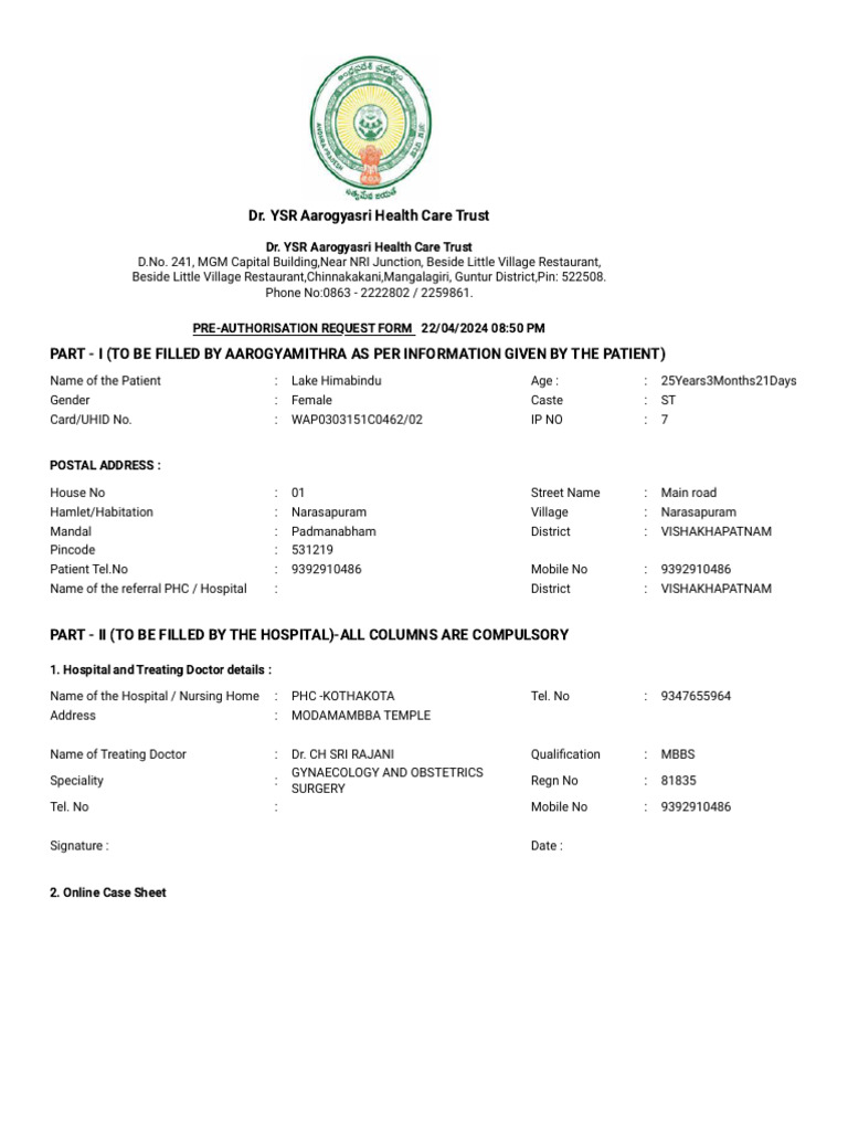 Pre-Auth Request for Normal Delivery | PDF | Medical Diagnosis | Hospital
