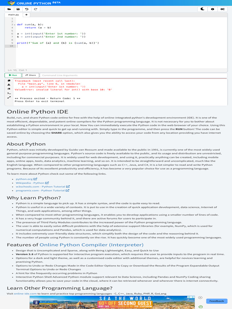 Online Python - IDE, Editor, Compiler, Interpreter 3 | PDF | Python (Programming Language ...
