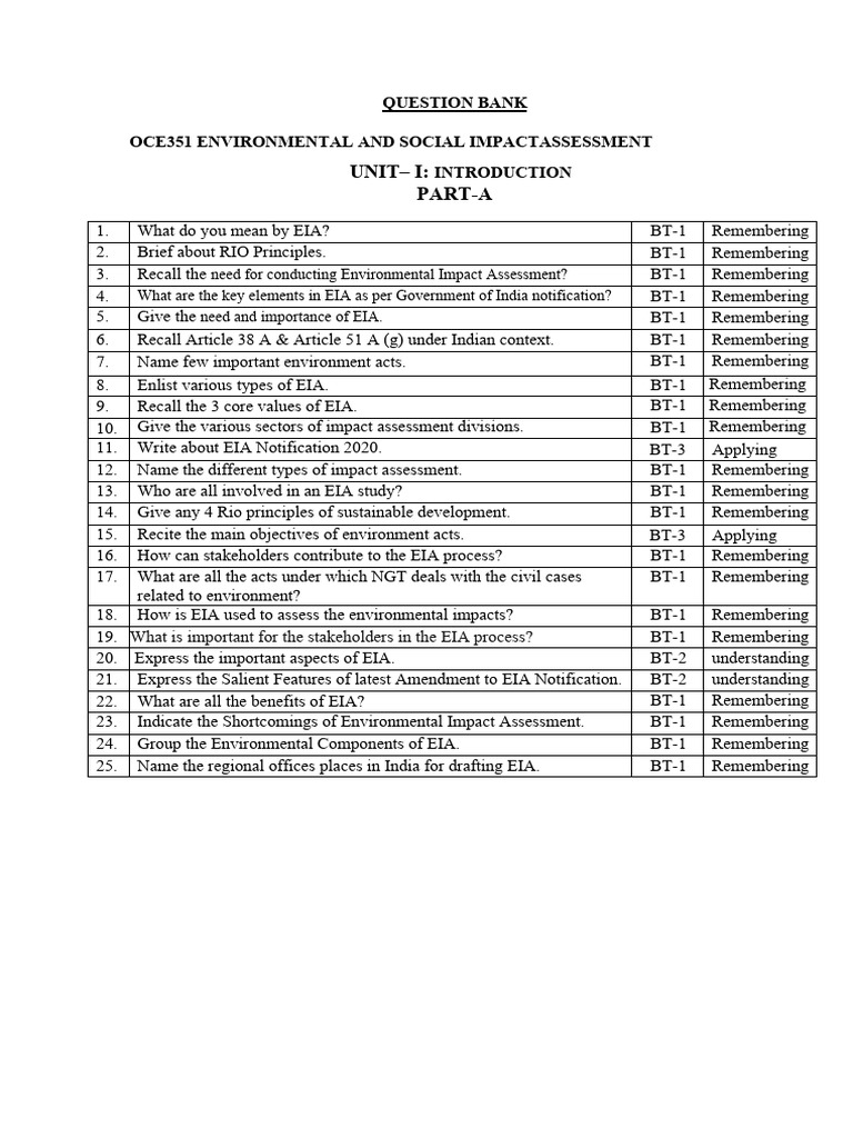 OCE351 EIA Question Bank | PDF | Environmental Impact Assessment ...